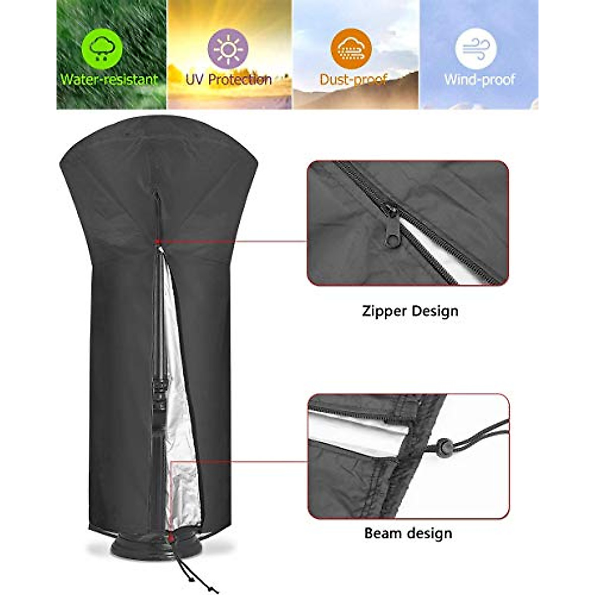 UCARE Patio Heater Cover Waterproof Round Stand Up Outdoor Electric Heater Protector Covers for Garden Veranda Round Furniture Cover Dome Heaters (86x33x19 in/ 221x85x48 cm)
