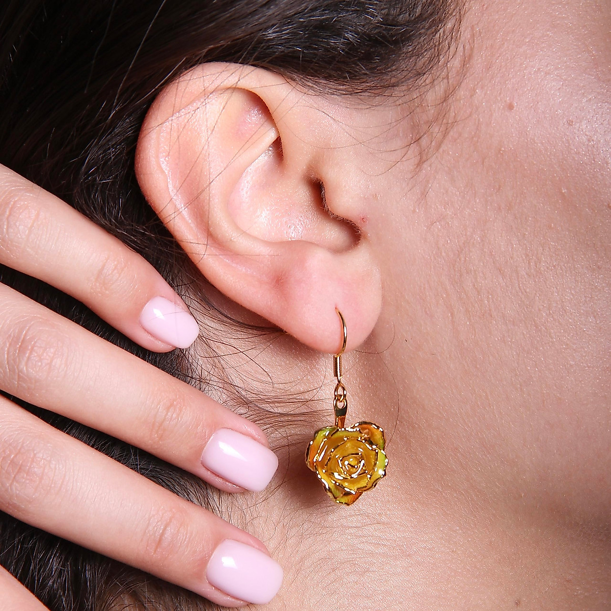 Eternal Rose 24k Gold Real Rose Flower Women's Dangle Drop Earrings (Thanksgiving Bouquet)