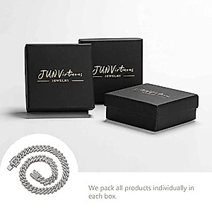 JUNVirtuous Cuban Link Chain Mens Iced Out Miami Cuban Necklace Silver/Gold Bling Diamond Hip Hop Jewelry for Women (16 inch Silver Necklace)