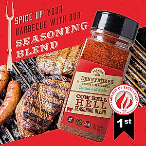 Premium Barbeque Rub Meat Seasoning Mix | Award Winning Dry Rub For BBQ Smoking Grilling Gluten-Free Grilling | Spice Smoke Seasoning- DennyMike's Cow Bell Hell - 7oz Shaker Pack