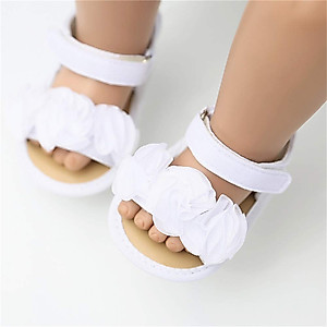LAFEGEN Infant Baby Girls Summer Sandals with Flower Soft Sole Newborn Toddler First Walker Crib Dress Shoes, 0-6 Months Infant, 03 White