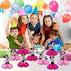 9 Pcs Minnie Honeycomb Centerpieces for Girls Boys, Cute Pink Cartoon Mouse Birthday Party Decorations, Minnie Theme 3D Table Decorations, Lovely Minnie Birthday Party Supplies for Mouse