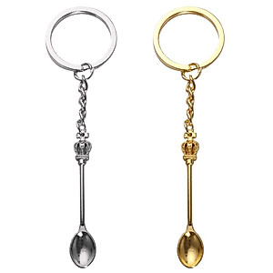 Mini Crown Spoon Keychain, Key Ring Christmas Kitchen Spoon Crown Metal Key Chain 57x9mm Craft Jewelry Gift Keychain(silver)