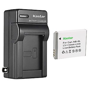 Kastar NB-6L Battery (1-Pack) + Charger for Canon PowerShot D10, D20, S90, S95, S120, SD770, SD980, SD1200, SD1300, SD3500, SD4000, SX170, SX240, SX260, SX270, SX280, SX500, SX510, SX600, SX703