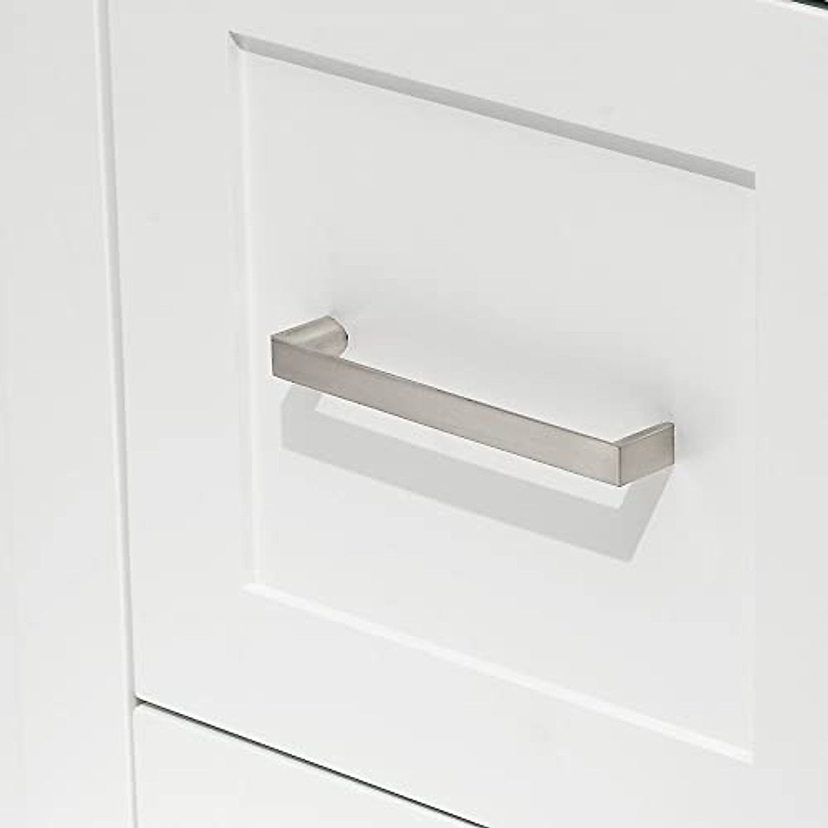 ARIEL 49" White Bathroom Vanity with 1.5" Edge Pure White Quartz Countertop & Splash, Rectangular Sink, 2 Soft Closing Doors, 4 Full Extension Dovetail Drawers, Built in Toe Kick, Brushed Nickel