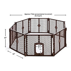 North States MyPet 34.4 Sq. Ft. Petyard Passage: Made in USA, 8-panel pet enclosure with lockable pet door. Freestanding. (26" Tall, Brown)