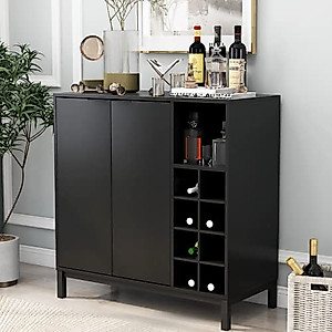 Recaceik Sideboard Buffet Cabinet, Modern Coffee Bar Cabinet Kitchen Storage Cabinet with Removable Wine Rack & Adjustable Shelf, 2 Doors Bar Buffet Sideboard for Living Room