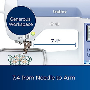 Brother New Model PE900 Embroidery Machine, Wireless LAN Connected, 193 Built-in Designs, 5" x 7" Hoop Area, Large 3.7" LCD Touchscreen, USB Port, 13 Font Styles, White