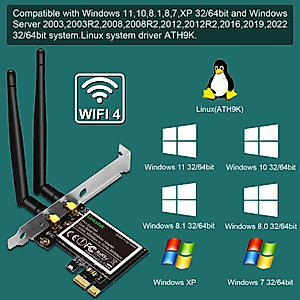 LinksTek Wireless N 600Mbps (2.4GHz 300Mbps and 5GHz 300Mbps) PCIE WiFi Adapter, PCIE WiFi Card, QUALCOMM Atheros AR946X Wireless Network Adapter for Windows 10 8.1 8 7 XP Desktop PCs (PCIE-N600)
