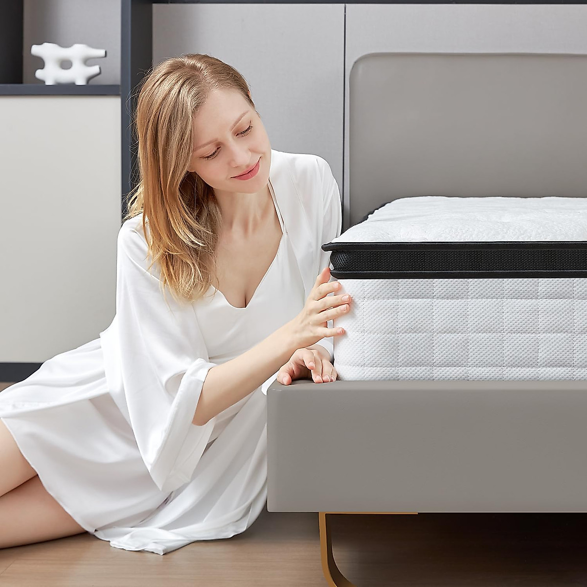 G LAXIA 10 Inch White Full Spring Mattress,Medium Firm with Gel Memory Foam,Individually Pocketed Coil,Fiberglass-Free Fire Retardant CertiPUR-US Certified,75"*54"*10"