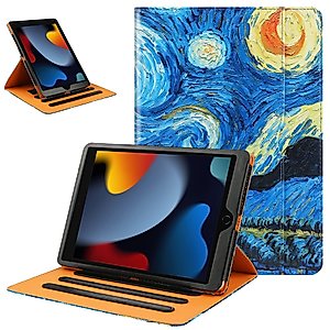 Rotating Case for iPad 9th/8th/7th Generation, iPad 10.2 case 2021/2020/2019-360 Degree Rotating Protective Stand Cover with Pencil Holder and Pocket, Auto Wake/Sleep(Almond)