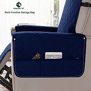 CHUN YI Recliner Chair Cover Reversible Small Recliner Slipcover for Dogs Seat Width to 25 Inch Washable Recliner Chair Protector with Elastic Adjustable Strap for Kids and Pets (Small, Navy)