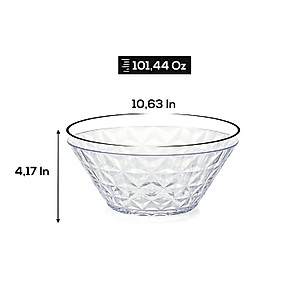 Plasvale Durable Plastic Serving Bowls 105.8oz/3L - Dishwasher Safe - Set of 6 Big Bowls for Salad, Popcorn, Pasta, Serving Side Dishes, Dinner Parties and more – BPA Free (Clear)