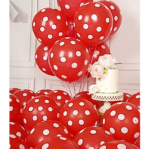 SULALABOO 63PCS Red Polka Dot Balloons 12 Inch Latex Helium Round Party Balloons Kit for Birthday Party Decorations