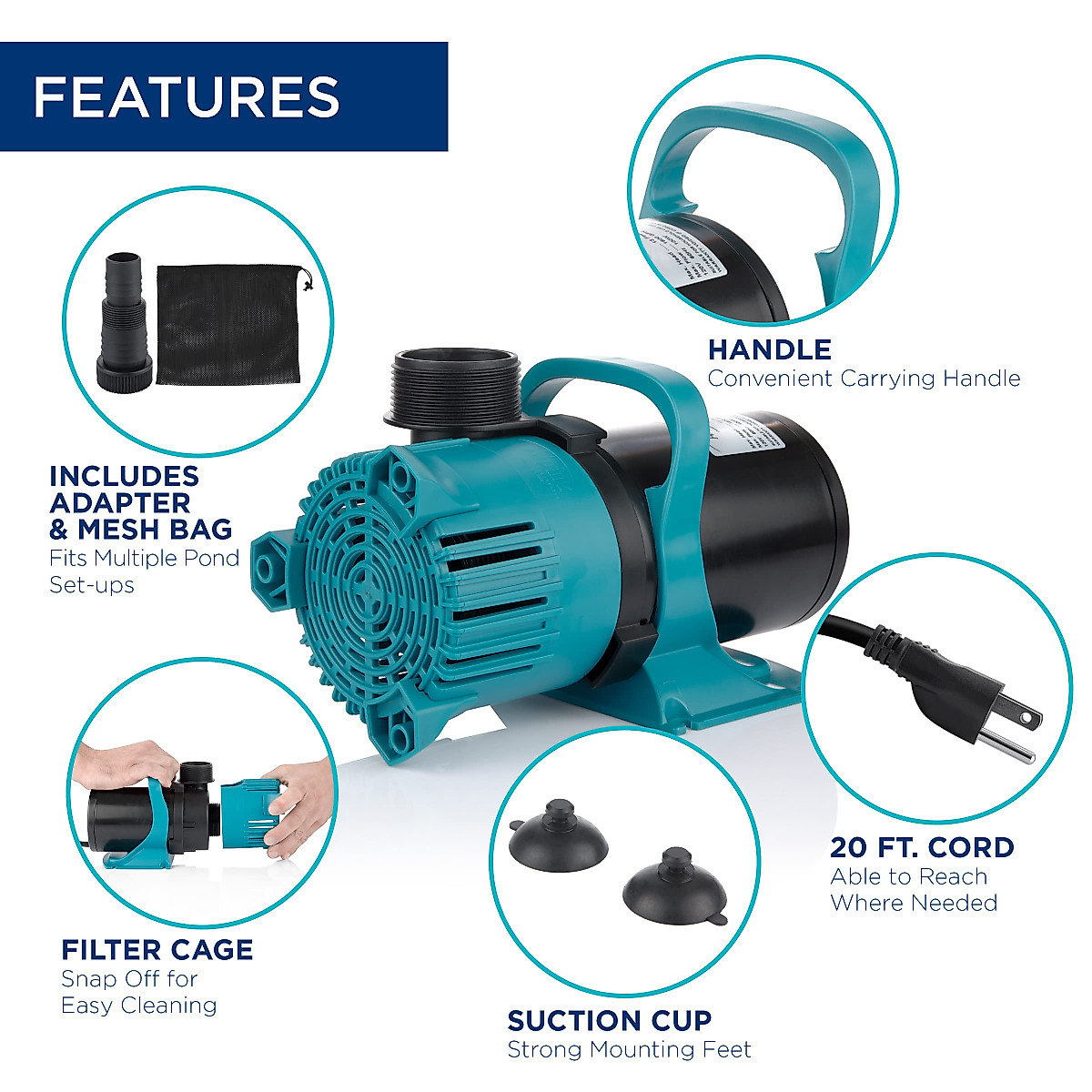 Alpine Corporation 3000 GPH Vortex Energy-Saving Pump for Ponds, Fountains, Waterfalls, and Water Circulation