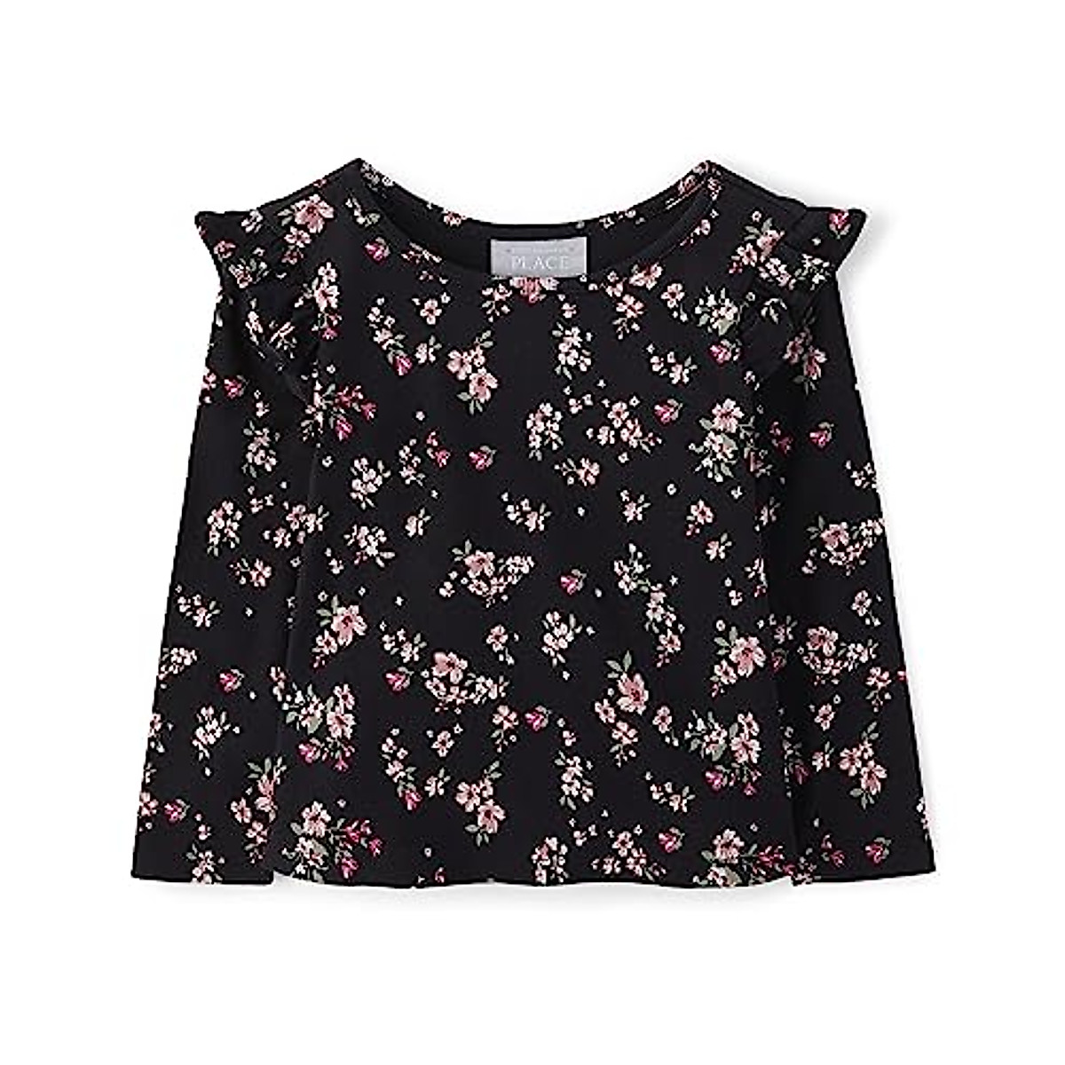 The Children's Place,and Toddler Girl Long Sleeve Ruffle Top,3T Black Floral