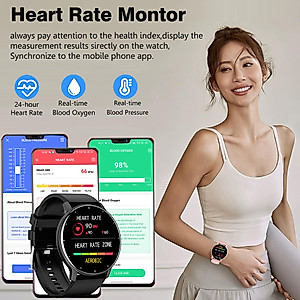 Smart Watch, 1.28'' Smart Watches for Men Women with Meassage Notification, Heart Rate Monitor Sleep Monitor, Step Calories Counter, Activity Trackers and Smartwatches for iOS Android Phones, Black