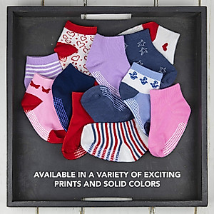 Debra Weitzner 12 Pairs Non-Slip Toddler Socks With Grips for Baby Boys and Girls - Anti-Slip Crew Socks for Infant's and Kids