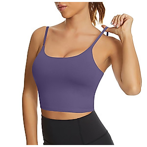 Tandisk Women Padded Sports Bra Fitness Workout Running Shirts Yoga Tank Top Vintage Purple M
