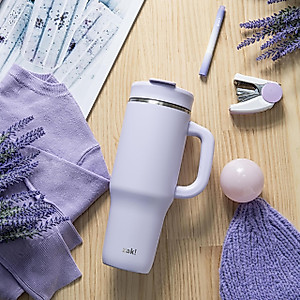 Zak Designs Harmony 2-in-1 Coffee Tumbler for Travel or At Home, 40oz Recycled Stainless Steel is Leak-Proof When Closed and Vacuum Insulated with Handle (Smoky Lilac Purple)