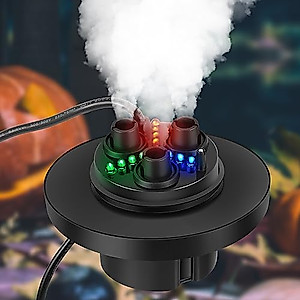 Uiifan Halloween Three Head Mist Maker Larger Fogger 12 LED Color Changing Indoor Outdoor Fogger Air Humidifier for Halloween Party Decorations Water Fountain Pond Aquarium Rockery Fish Tank