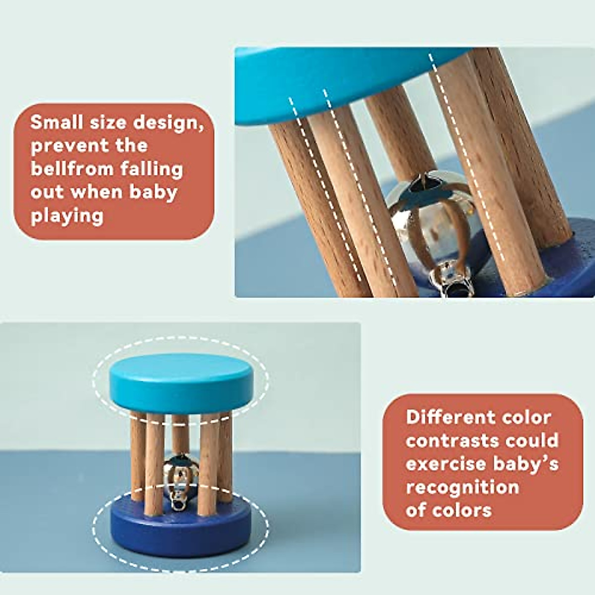 Promise Babe Wooden Rattle Nursing Shower Gifts Montessori Baby Roller Bell Toys Infant Gym Blue