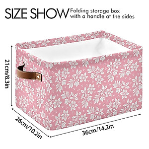 NFMILI Floral Pink and White Storage Basket, Fabric Storage Cubes Bins, Open Home Storage Bins with Handles, Foldable Cubes Closet Organizer Boxes 14.2 x 10.2 x 8.3 in (Large - 2 Pack)