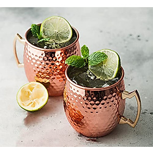 K Kitcherish Moscow Mule Mugs Set of 2-[Gift Set]18 oz, Hammered Copper Mugs | Stainless Steel Lining, Copper Plating Cup with Gold Brass Handles for Making Cool Drinks, 3.4'' (Diameter) x 4 ''(Tall)