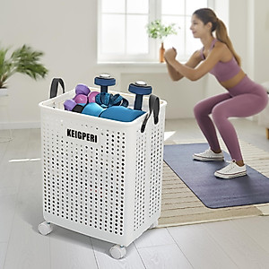 KEIGPERIcollapsible laundry baskets,laundry basket with wheels,foldable laundry basket,With wheels and handles, it is easy to move and can be folded to save space. (White, large)