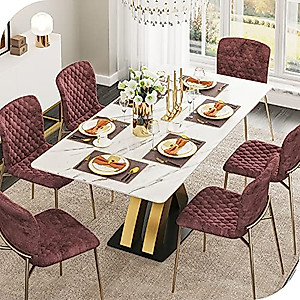 HERNEST 55" Rectangular Marble Dining Table for 4-6, Modern Heavy Duty Dining Room Table with Sintered Stone Tabletop X-Shaped Bracket and Carbon Steel Pedestal, White Kitchen Table for Living Room