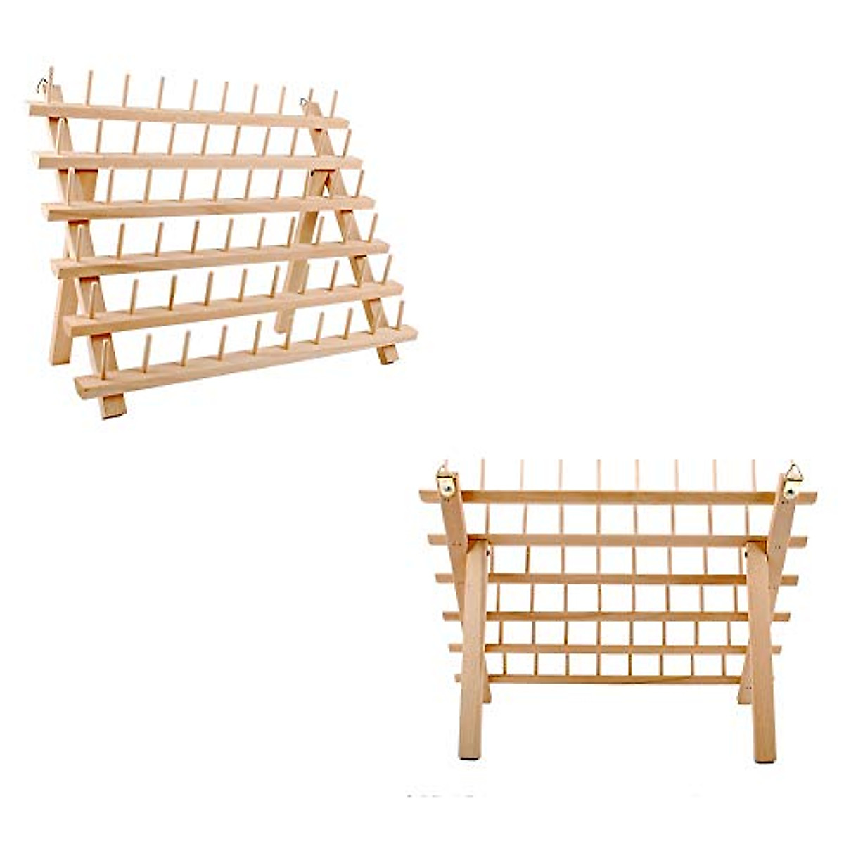 NW 60-Spools Wooden Thread Holder Sewing and Embroidery Thread Rack and Organizer Thread Rack for Sewing with Hanging Hooks