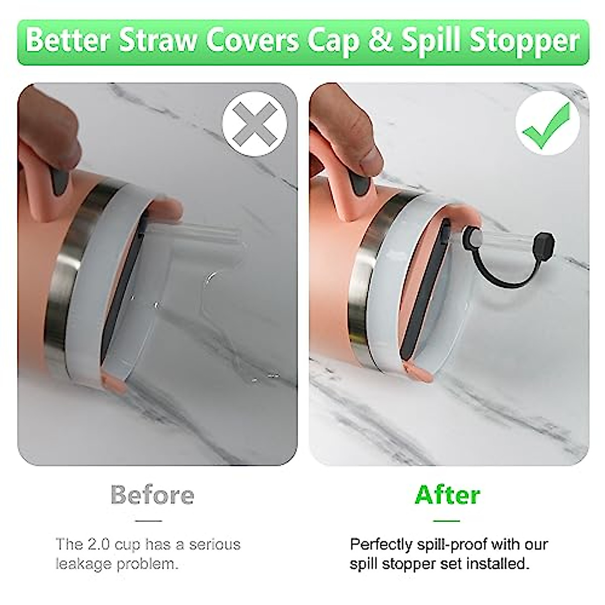 Silicone Spill Proof Stopper Set and Protective Boot for Stanley H2.0 40oz 30oz Tumbler,2 Tumbler Silicone Boot, 2 Straw Cover Cap, 4 Leak Sproof Stopper,Stanley Cup Accessories(Black)