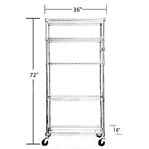 TRINITY EcoStorage 5-Tier NSF Wire Shelving Rack with Wheels, 36 by 18 by 72-Inch, Chrome