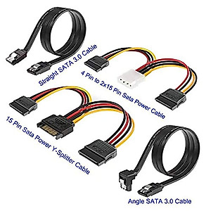 ketawa SATA Data Cable and SATA Power Splitter Cable (4 Pack) 6.0 Gbps,15 Pin Power Splitter Cable