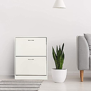 KD ModySimble Tipping White Shoe Cabinet 2-Drawer Horizontal Shoe Rack Storage Organizer Wooden Shoe Cabinet