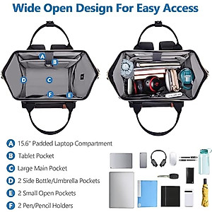 kasibon17.3 inch Laptop Backpack for Women, Large Wide Top Open Travel Backpack Work Bag Water Resistant Anti Theft Backpack with Charging Port