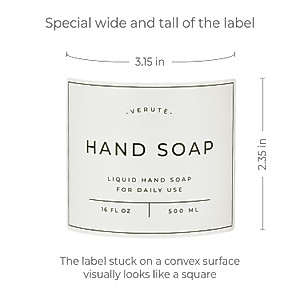 Verute Waterproof Labels for Amber Glass Soap Dispenser and Plastic Bottles 3.15"x2.35" Peel & Stick - Kitchen, Bathroom & Shower Set - 24 Pieces (White)