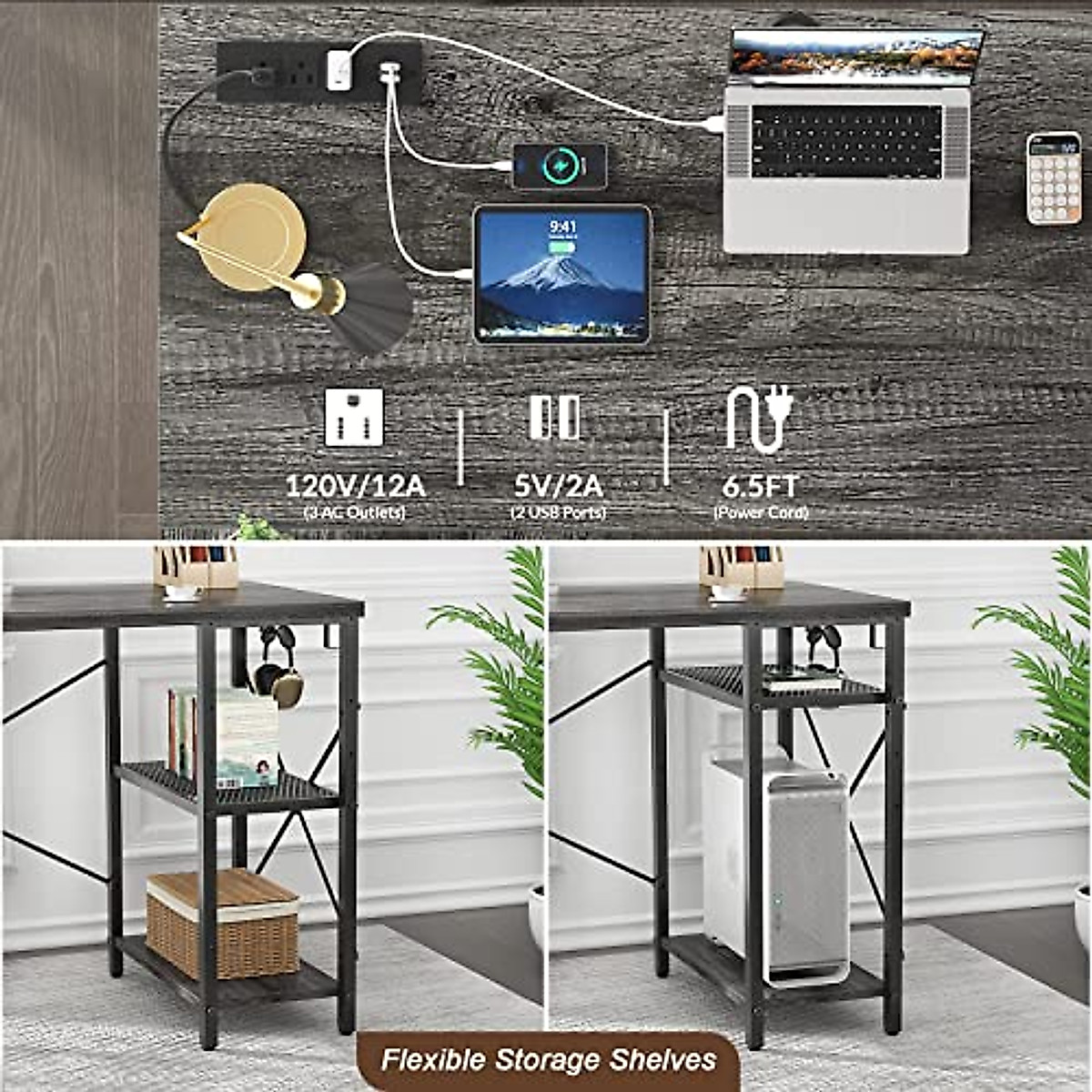 Aheaplus L Shaped Desk with Outlet and USB Charging Ports, L-Shaped Desk with Storage Shelves Reversible Corner Computer Desk 2 Person Long Table with Monitor Stand Gaming Home Office Desk, Oak