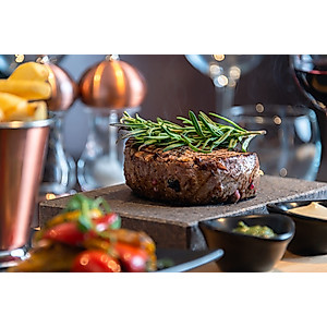 Black Rock Grill Steak Stone, Hot Stone Grill - Sizzling Hot Rock, Indoor Grill, Cooking Stone with Matt Black Ramekins and Side Plate (One Standard Set)