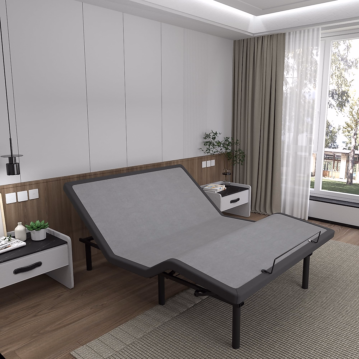 ESHINE Adjustable Bed Frame Smart Bed Queen - Quick Installation in 5 Minutes Electric Bed Base with Massage, Ergonomic Foot&Head Incline, Zero Gravity, Dual USB Ports, Under Bed Light, Queen