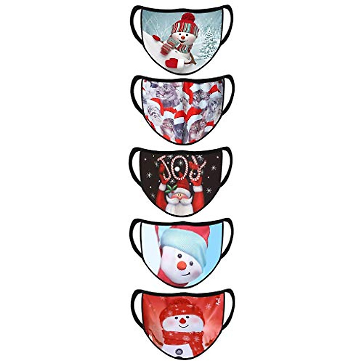 Missli 【USA Stock 5Pcs Unisex Face_Mask, Washable Reusable Cloth Face Covering, Fashion Protective Mouth Covering for Outdoor Activities, Christmas Santa Snowman Printed
