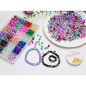 Pamir Tong 720PCS 8mm Crackle Glass Round Beads Bulk, Imitative Jade Beads, Lampwork Beads for Jewelry Making Earring, Necklaces, and DIY Crafts (8mm Crackle Mixed)