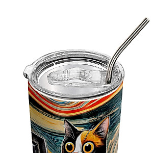 ORCAE 20oz Funny The Deadline Scream Tumbler, Gifts for Friends, Colleagues, Cat Gifts for Cat Lovers, Screaming Cat Tumbler Cup, Stainless Steel Coffee Thermos Insulated Travel Mug with Lid - BR