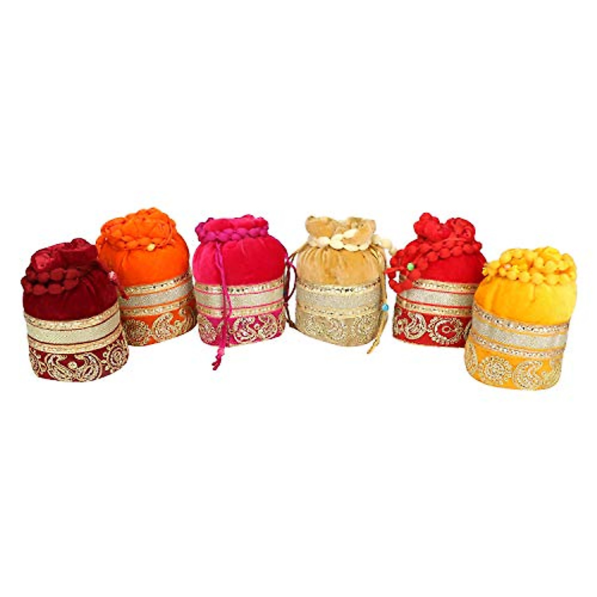 Indian Velvet Potli (Pack of 6 Potli Bag in assorted color), Jwelery Pouch, Coins Pouch