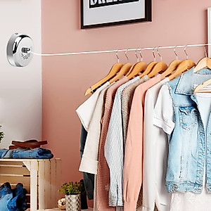 Catcan Retractable Clothesline, Stainless Steel Round Clothes Line Retracting Indoor for Hotel, Bathroom, Laundry with 10 PCS Metal Clothespins Adjustable Rope Shower Clothing Line(9.2FT Nylon String)