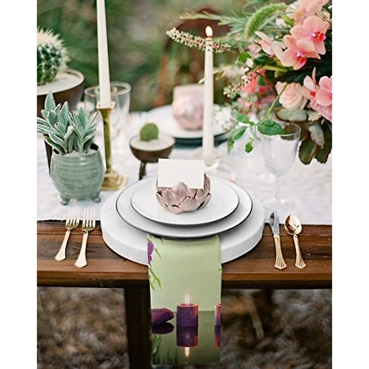 Cloth Napkins 20 x 20 Inch Set of 4 Zen Spa Reusable Washable Paper Napkins Butterfly Orchid Zen Basalt Stones Candle Purple Hand Towels for Picnic Party Table Decorations