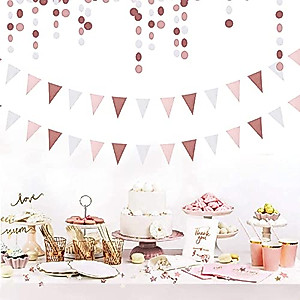 Rose-Gold Party Decorations Paper Garland Bachelorette Shower Engagement Wedding Birthday Party Bunting 2Ft Rose Gold Pink White Hanging Decoration Streamer 2 Pack Glitter Sprinkles Paper Triangle