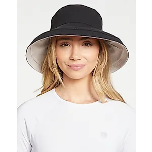 Solbari Holiday Sun Hat - UPF50+ Reversible, Foldable & Packable UV Sun Protection Hat with Full Coverage Brim and Adjustable Drawcord, Black/Beige, Small-Medium