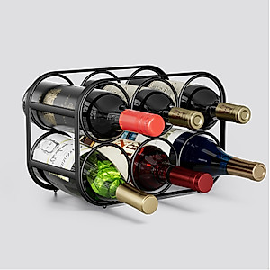 Buruis 6 Bottle Countertop Wine Rack - Wine Holder for Red White Wine Storage - Freestanding Metal Wine Rack - Modern Tabletop Bottle Holder - Black