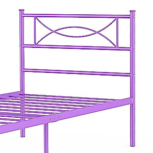 Purple Twin Bed Frames with Storage for Girls Adults Teens, Single Bed Metal Twin Size Beds, Twin Bed Frame No Box Spring Needed Twin Platform with Headboard for Students